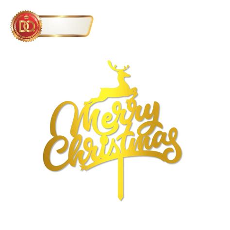 Golden And Black 1 Pcs Merry Christmas Acrylic Cake Topper Packaging
