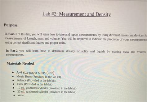 Lab Measurement And Density Purpose In Part Of Chegg
