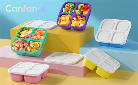 5 Pcs Bento Snack Containers Reusable 4 Compartment Divided Food Storage Containers