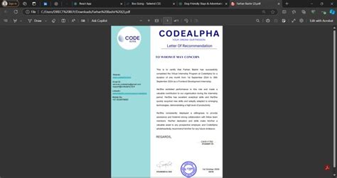 Letterofrecommendation Codealpha Grateful Webdeveloper Fullstackdeveloper Techcareer