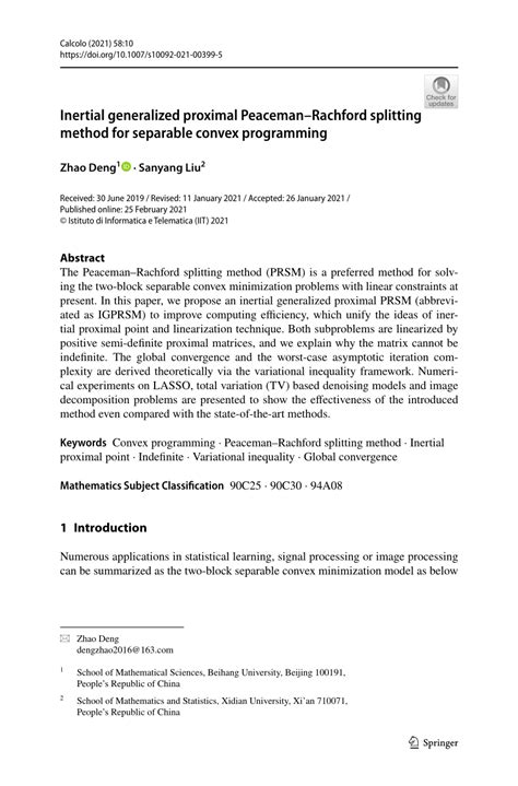 Pdf Inertial Generalized Proximal Peacemanrachford Splitting Method