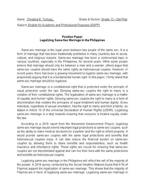 Position Paper Eapp Pdf Same Sex Marriage Marriage