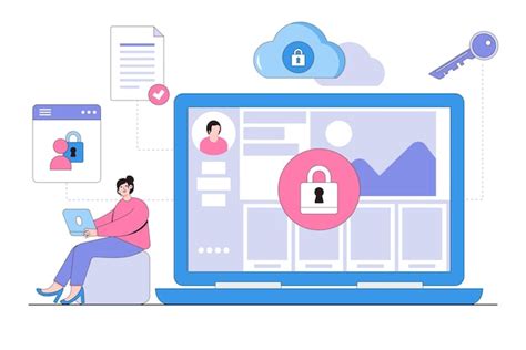 사람들이 문자 개념 평면 데이터 보호법 방문 페이지 웹 배너 Infographics 영웅 이미지에 대 한 개요 디자인 스타일