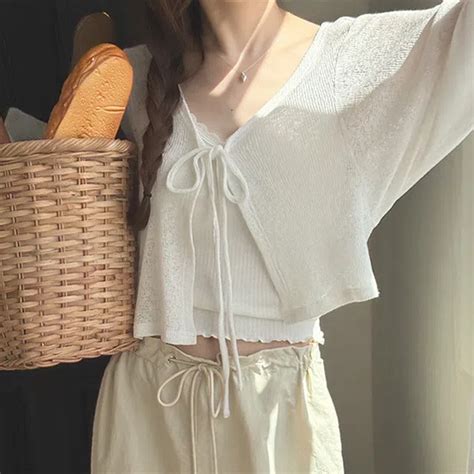 크롭린넨여름긴팔볼레로 린넨 스트랩 볼레로 가디건 살안타템햇빛차단여리핏썸머리본끈가둘레