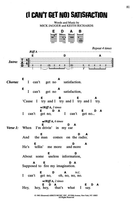 I Cant Get No Satisfaction By The Rolling Stones Sheet Music For