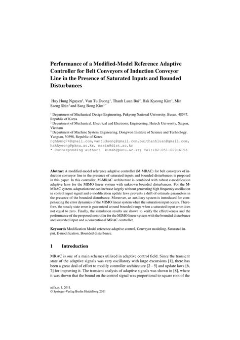 Pdf Performance Of A Modified Model Reference Adaptive Controller For