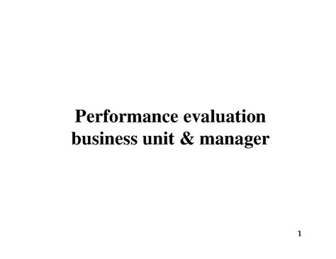 Peformance Evaluation Performance Evaluation Business Unit And Manager