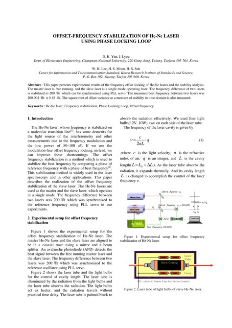 PDF Offset Frequency Stabilization Of He Ne Laser Using Phase Locked Loop