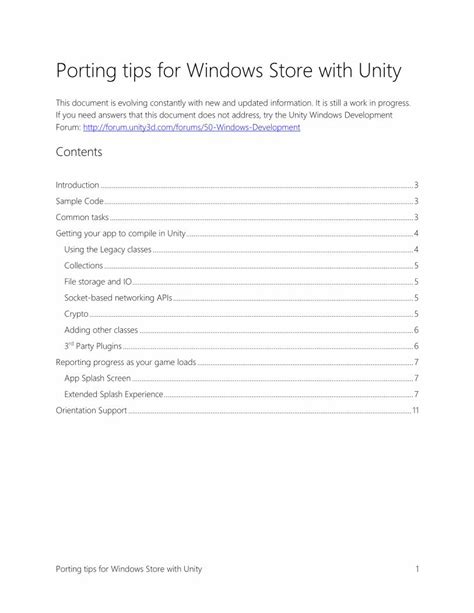 Pdf Porting Tips Windows Store Unity 01 Dokumentips