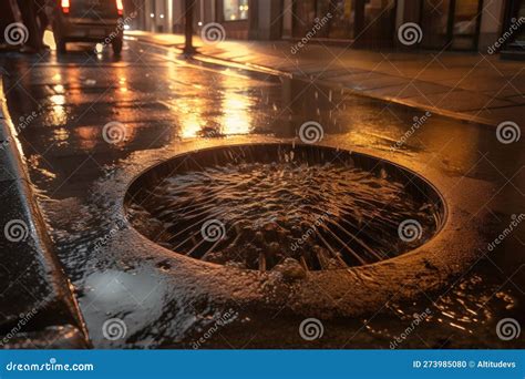Sewer Gushing From Broken Pipe Flooding The Street Royalty Free Stock