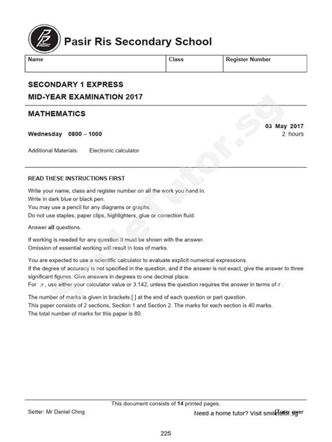 Sec 1 Maths 2017 Pdf Numbers Mathematics