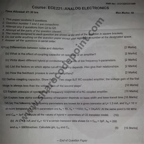 Ece221 Analog Electronics Mid Term Exam Question Paper