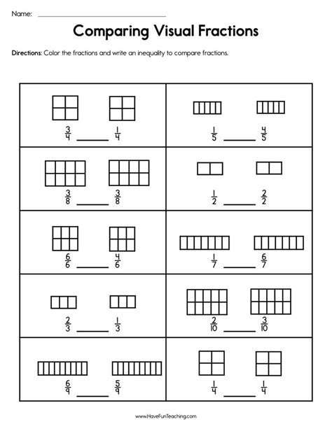 Comparing Visual Fractions Worksheet Have Fun Teaching
