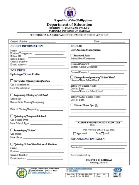 Fm Sgo Pla 003 Technical Assistance Form For Ebeis And Lis Pdf User