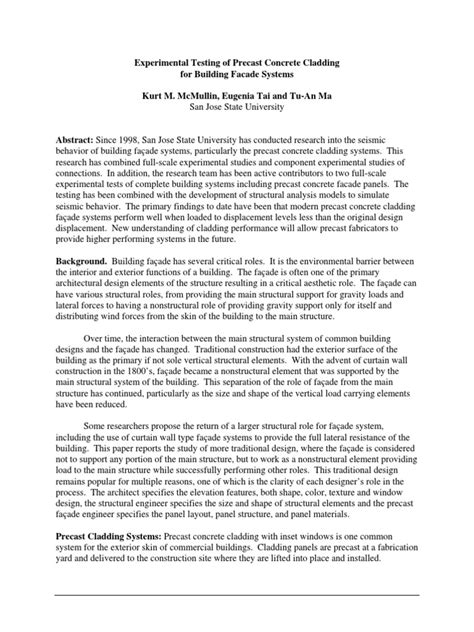 Experimental Testing Of Precast Concrete Cladding For Building Facade Systems Reveals Their