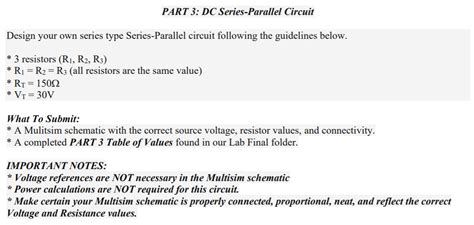 Solved PART DC Series Parallel Circuit Design Your Own Chegg Com