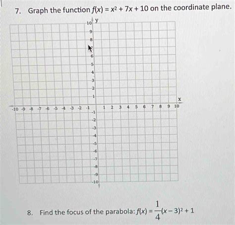 7 graph the function f x x 2 7x 10 on the coordinate plane 8 find the focus of the pa [math]