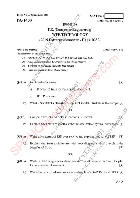 Be Computer Engineering Semester 6 2022 November Web Technology Wt Pattern 2019 Total No Of