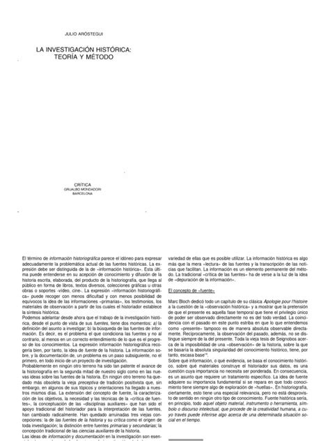 Julio Arostegui La Investigacion Historica Teoria Y Metodo Pdf Historiografía Conocimiento