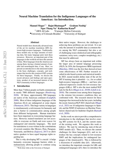 pdf neural machine translation for the indigenous languages of the