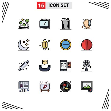 User Interface Pack Of 16 Basic Flat Color Filled Lines Of Moon Time Bigger Mind Laboratory