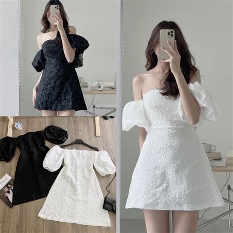 Mua Đầm Gấm Trễ Vai Cúp Ngực Tay Bồng Váy Nữ Dáng Xòe Chữ A Tay Bồng Chất Gấm Xốp Nổi Về Màu