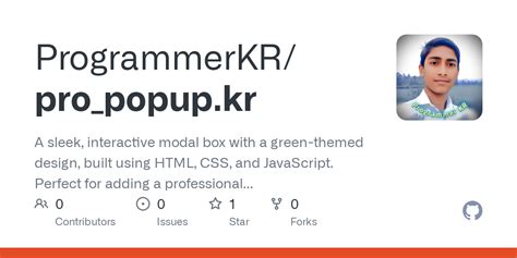 GitHub ProgrammerKR Pro Popup Kr A Sleek Interactive Modal Box With A Green Themed Design
