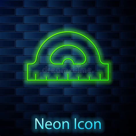 Glowing Neon Line Protractor Grid For Measuring Degrees Icon Isolated On Brick Wall Background