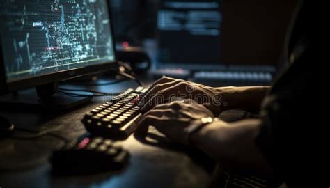 Young Adult Programmer Working Late At Night Using Computer Equipment