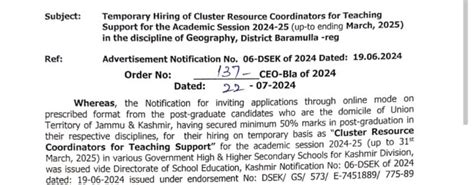 Temporary Hiring Of Cluster Resource Coordinators For Teaching Support