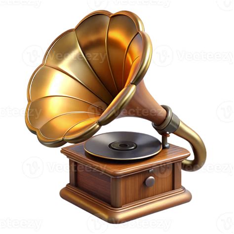 Antique Gramophone With Golden Horn 54047283 Png