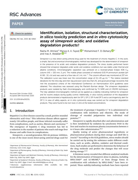Pdf Identification Isolation Structural Characterization In Silico Toxicity Prediction And