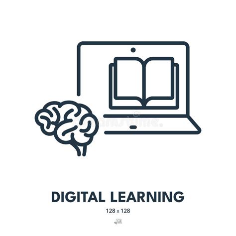 Digital Learning Icon Technology Knowledge Reading Editable Stroke Vector Icon Stock Vector