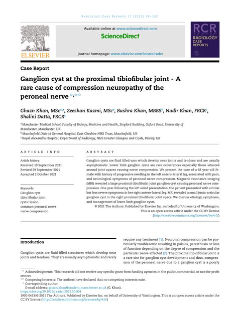 Pdf Ganglion Cyst At The Proximal Tibiofibular Joint A Rare Cause Of Compression Neuropathy