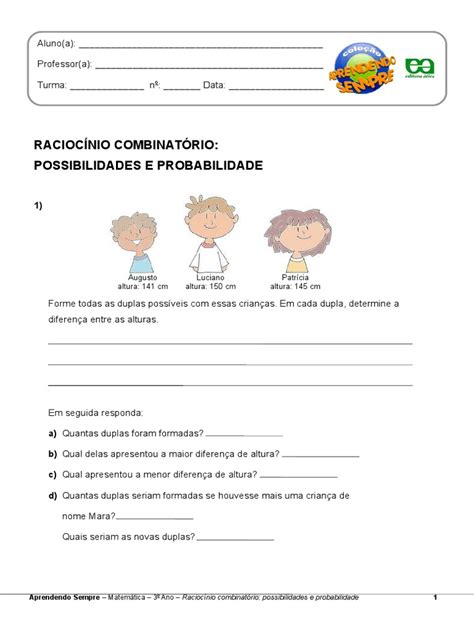 6 Raciocinio Combinatorio Pdf Probabilidade Ensino De Matemática