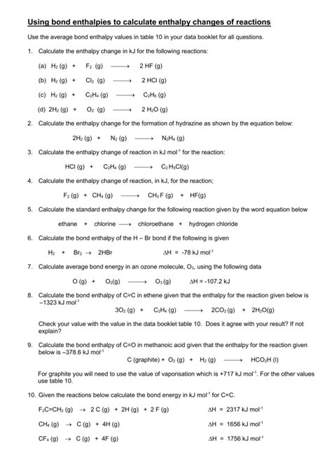 Using Bond Enthalpies To Calculate Enthalpy Changes Of Reactions