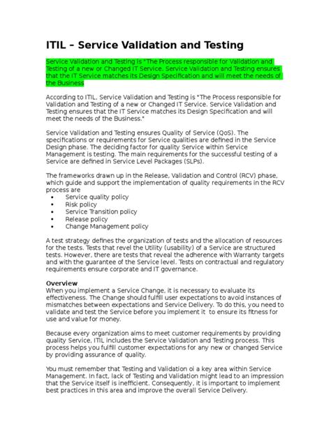 Itil Service Validation And Testing Pdf Software Testing