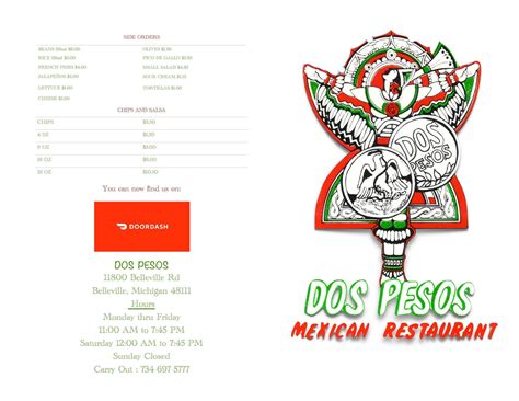 Menu At Dos Pesos Mexican Restaurant Belleville