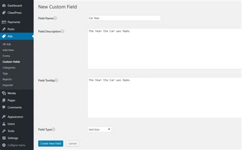 Creating Forms And Custom Fields Using Classipress 4x Appthemes Docs