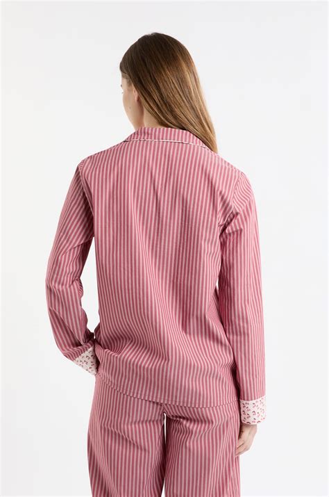 Chemise De Pyjama Rayée En Coton à Motifs Mocktail Mocktail Rose Poudre