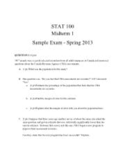 Stat Midterm Sample Exam STAT Midterm Sample Exam Spring QUESTION