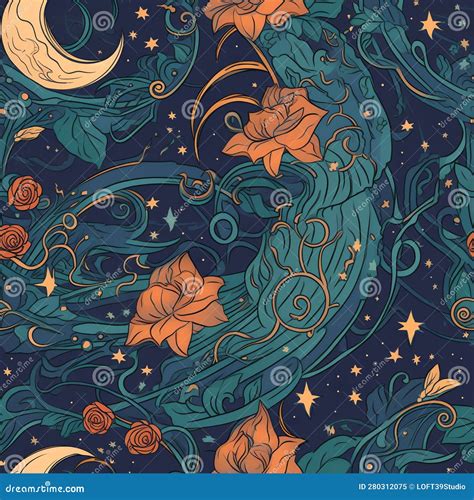 Generative Ai Vector Blue Seamless Pattern Stock Illustration Illustration Of Retro Galaxy