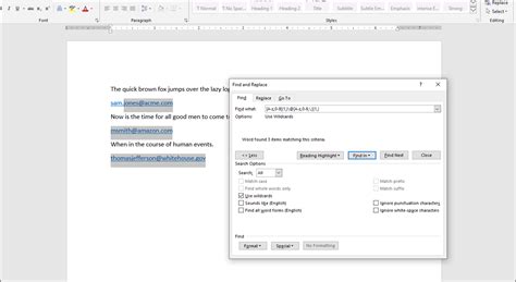 Litigation Support Tip Of The Night Select All Email Addresses In Word