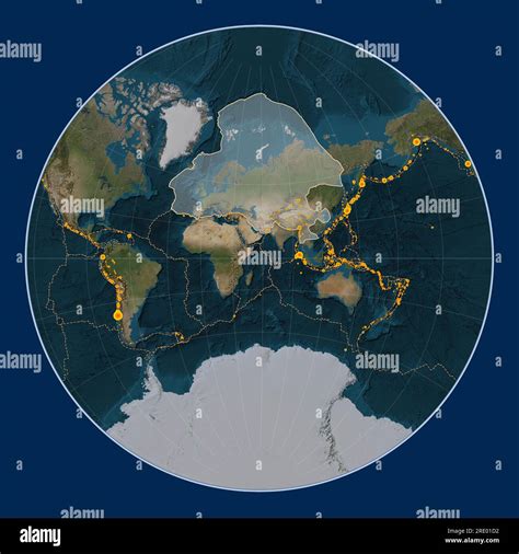 Eurasian Tectonic Plate On The Blue Marble Satellite Map In The Lagrange Projection Centered