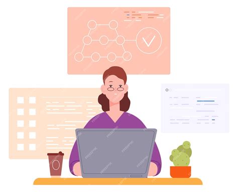 Premium Vector Engineer Workplace Code Developer Woman With Laptop