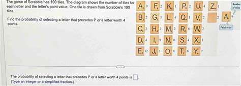Solved The Game Of Scrabble Has 100 Tiles The Diagram Shows The Number Of Tiles For A E 2 K5