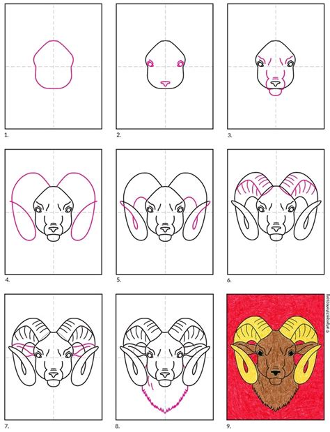 Easy How To Draw A Ram Head Tutorial And Ram Head Coloring Page