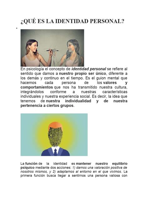 1 QuÉ Es La Identidad Personal Pdf Adolescencia Sicología