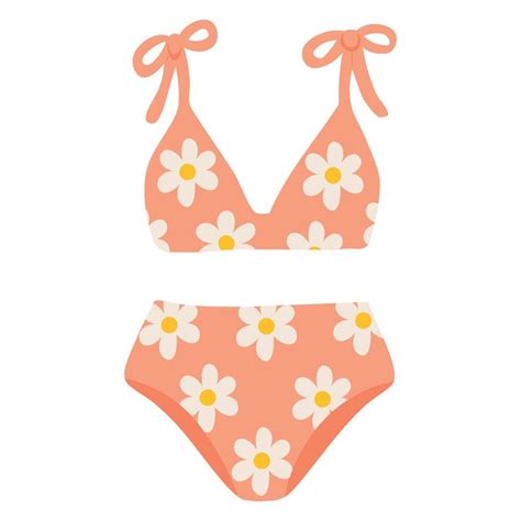 Cute Peach Bikini With White Daisy Flowers And Bow Ties Perfect For