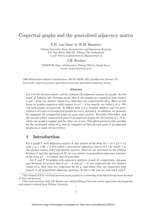 Pdf Cospectral Graphs And The Generalized Adjacency Matrix